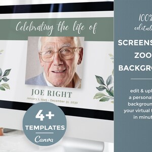 Digital Funeral Background for Man, ZOOM Template for Virtual Memorial ...