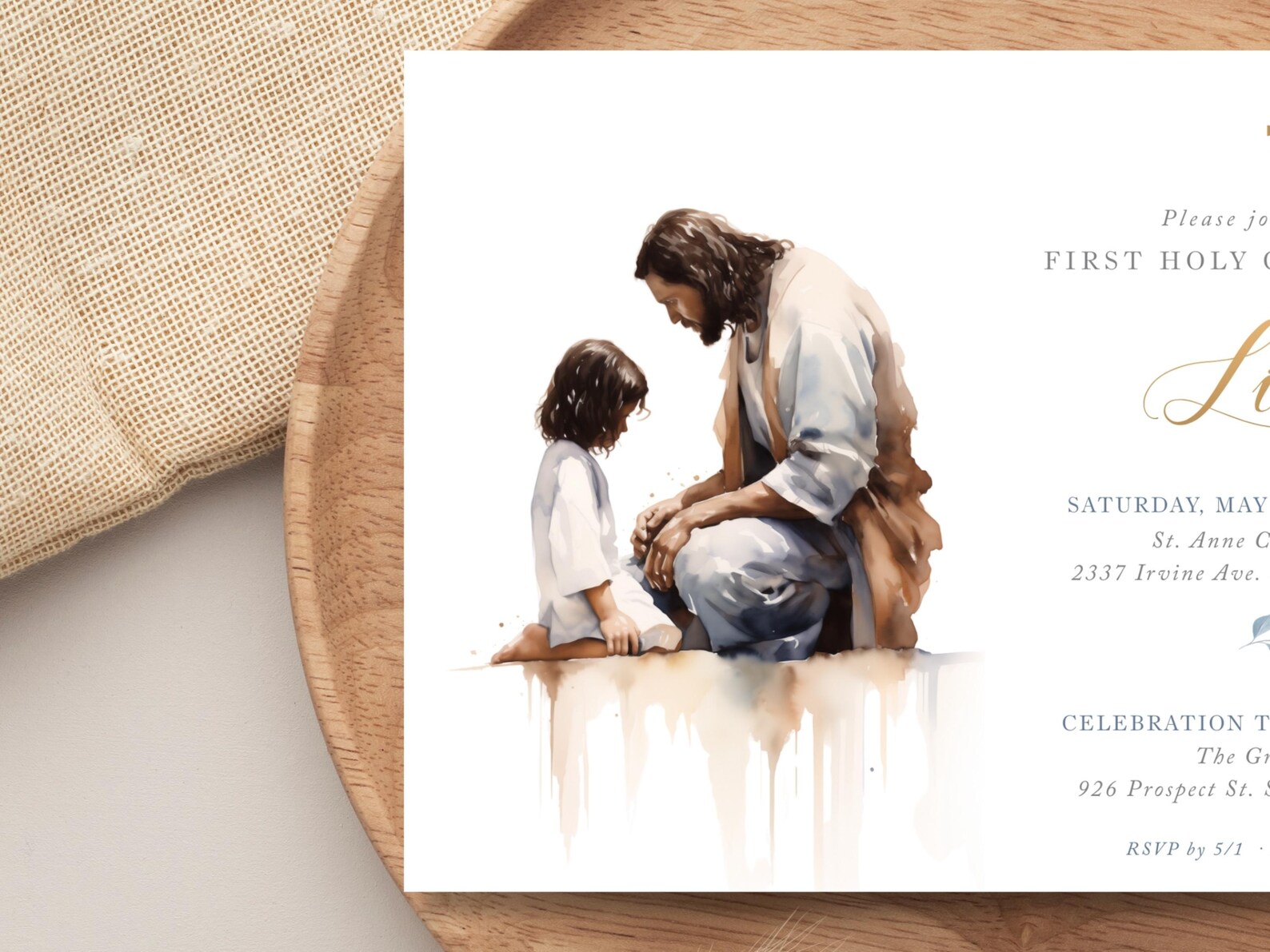 First Holy Communion Invitation for Boy, Jesus Christ and Boy ...
