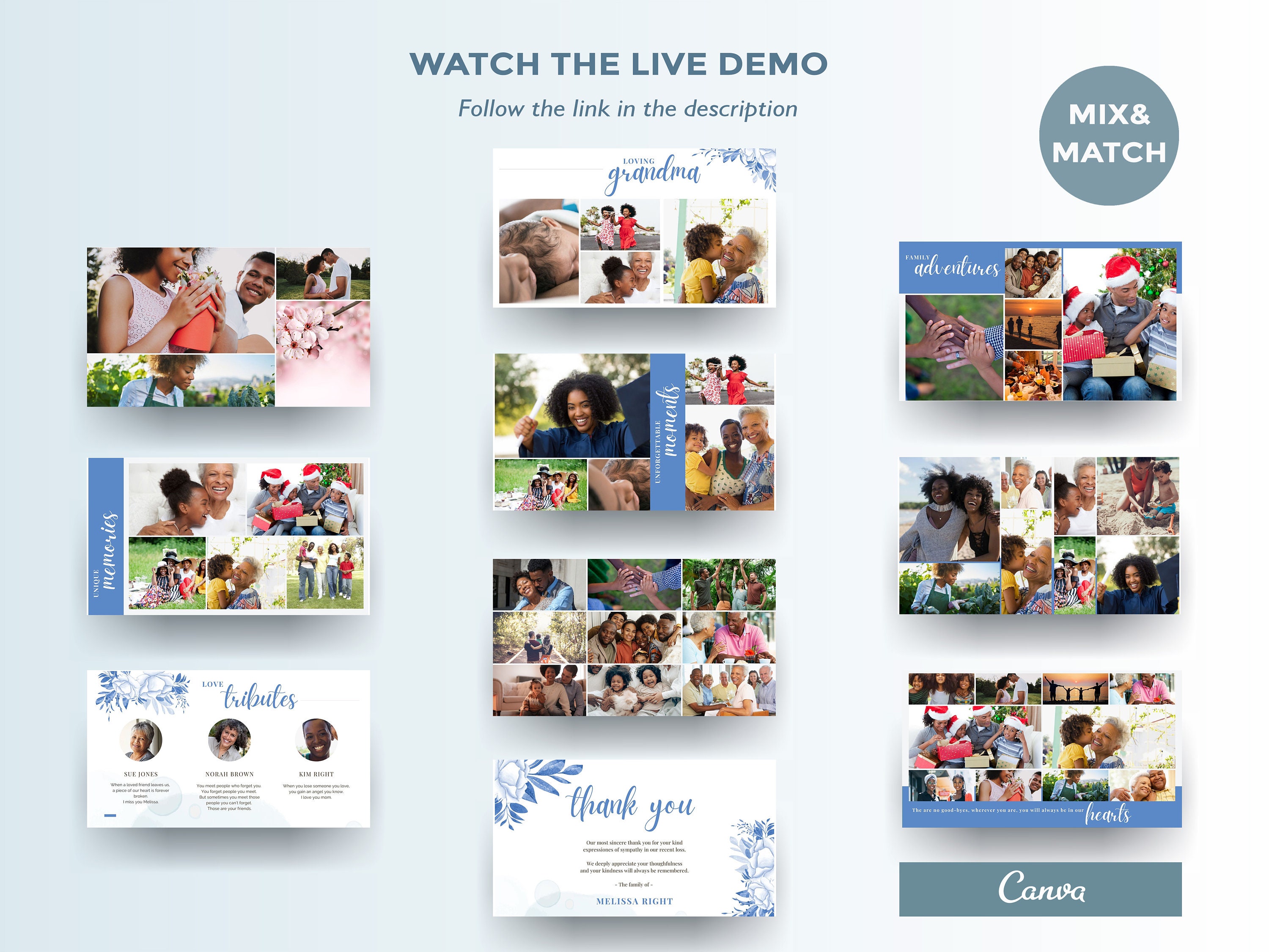 Blue Floral Funeral Slideshow Template Memorial Video | Etsy