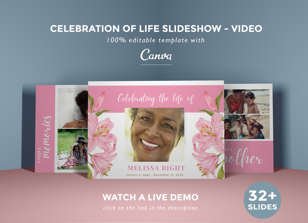 Celebration of Life Slideshow With Pink Lillies, Memorial Video ...