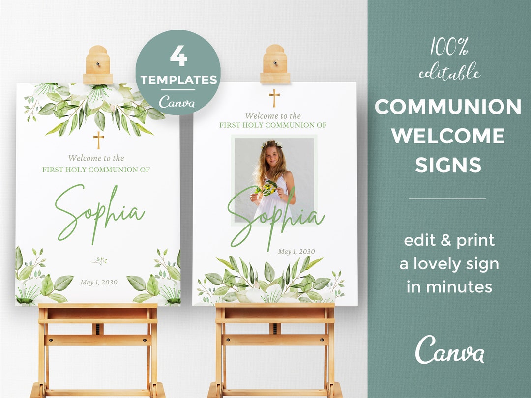White Flowers Communion Welcome Sign for Girl, First Holy Communion ...