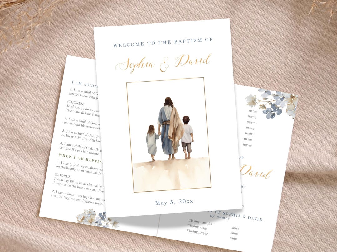 LDS Baptism Program for Twins, Jesus With Boy and Girl, EDITABLE ...