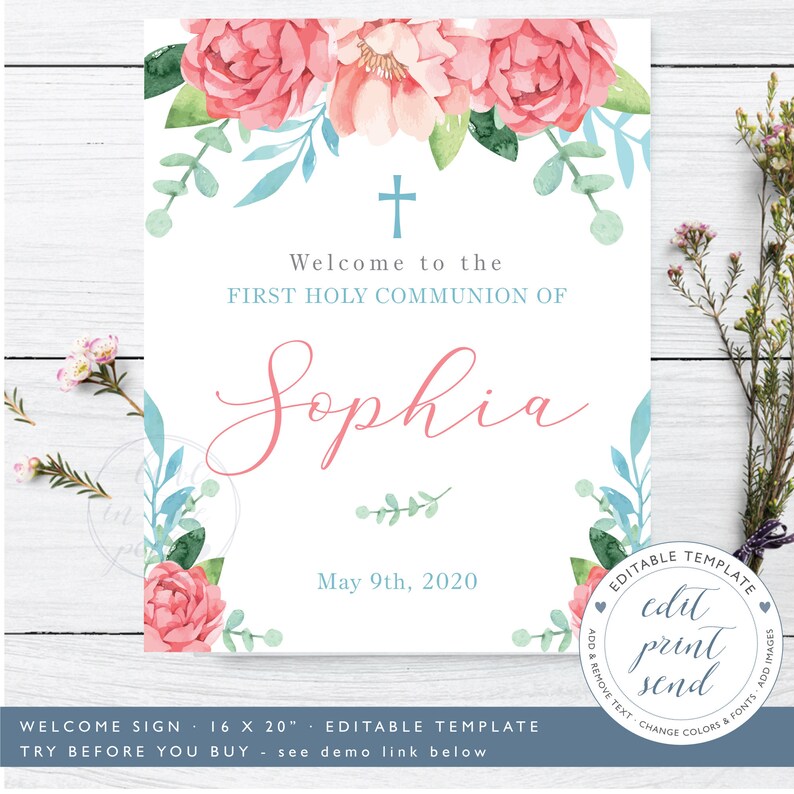 First Communion Welcome Sign Template Welcome Poster Pastel | Etsy