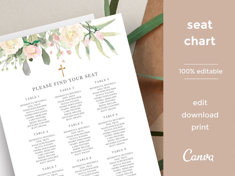 Ivory First Holy Communion Seating Chart Template Editable - Etsy