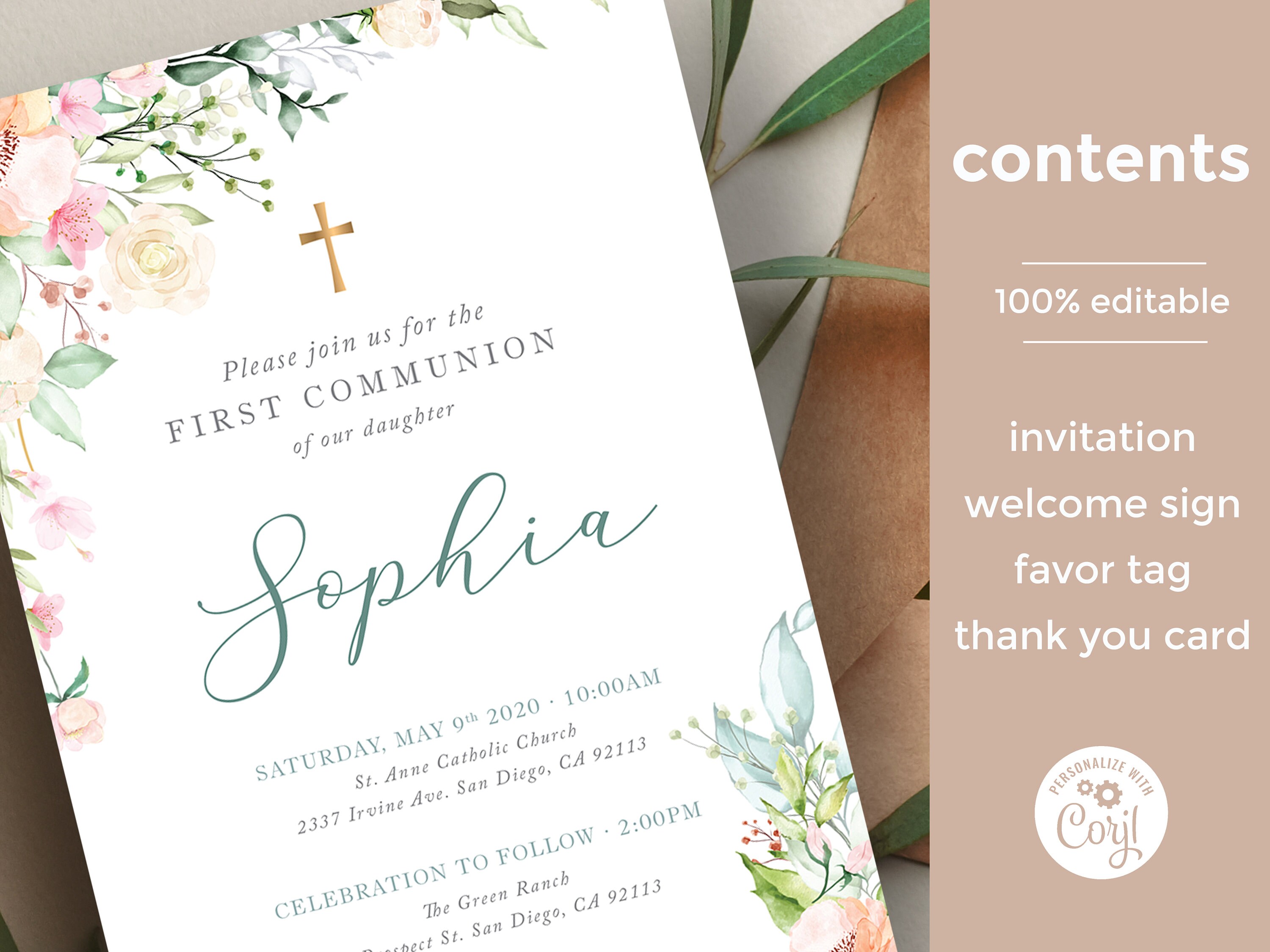 Editable First Communion Templates Set for Girl Holy - Etsy