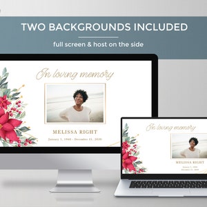 Poinsettia Virtual Funeral Background, ZOOM Template for Virtual ...