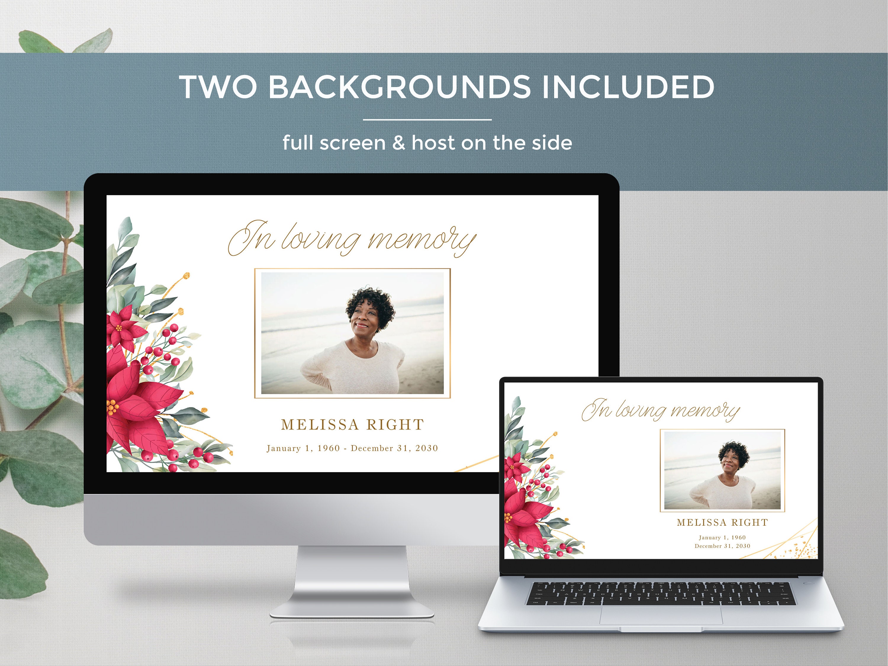 Poinsettia Virtual Funeral Background, ZOOM Template for Virtual ...