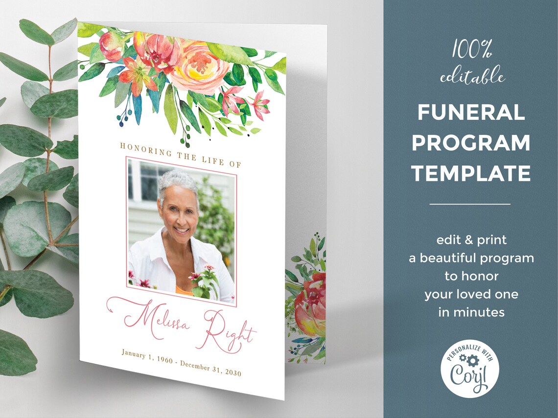 Spring Floral Funeral Program Template Colorful Celebration - Etsy