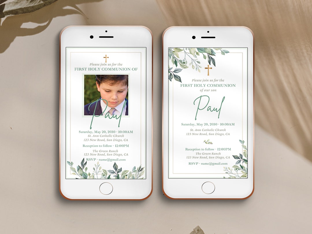 Digital First Communion Invitation Template for Boy, Animated ...