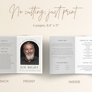 Modern Funeral Program Template, Elegant Editable Memorial Program ...