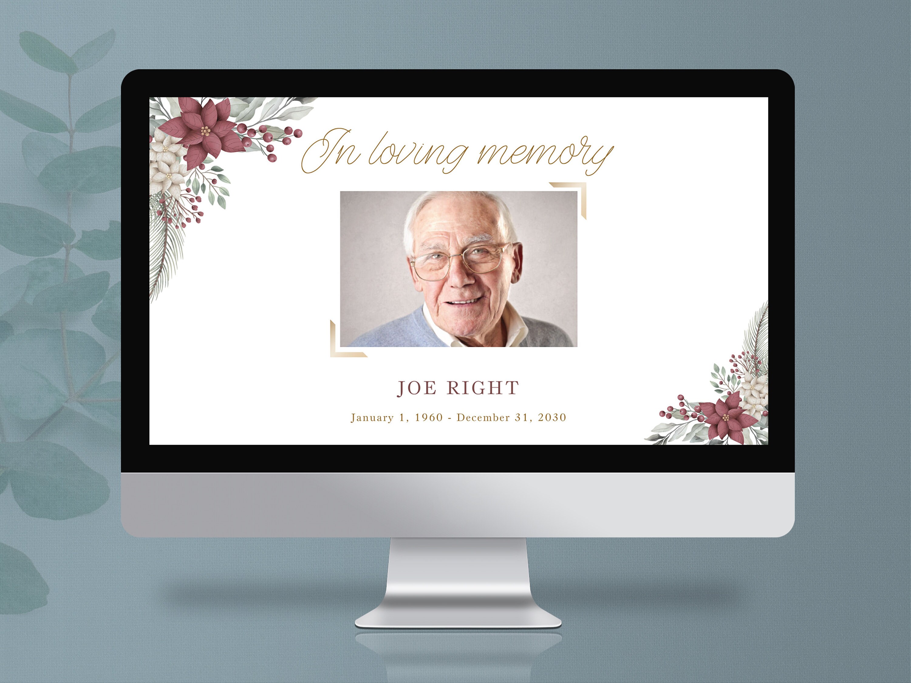Christmas Floral Virtual Funeral Background, ZOOM Template for Virtual ...