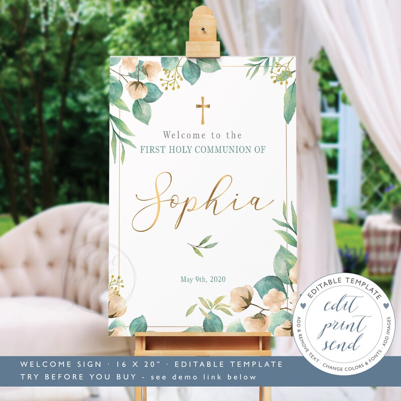 Greenery Gold Communion Welcome Sign First Holy Communion - Etsy