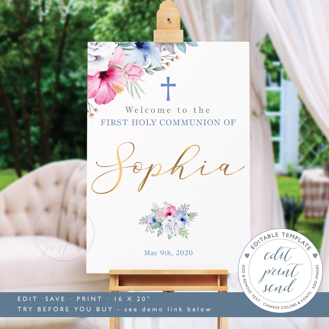 Communion Welcome Sign Template, First Holy Communion Welcome Poster ...