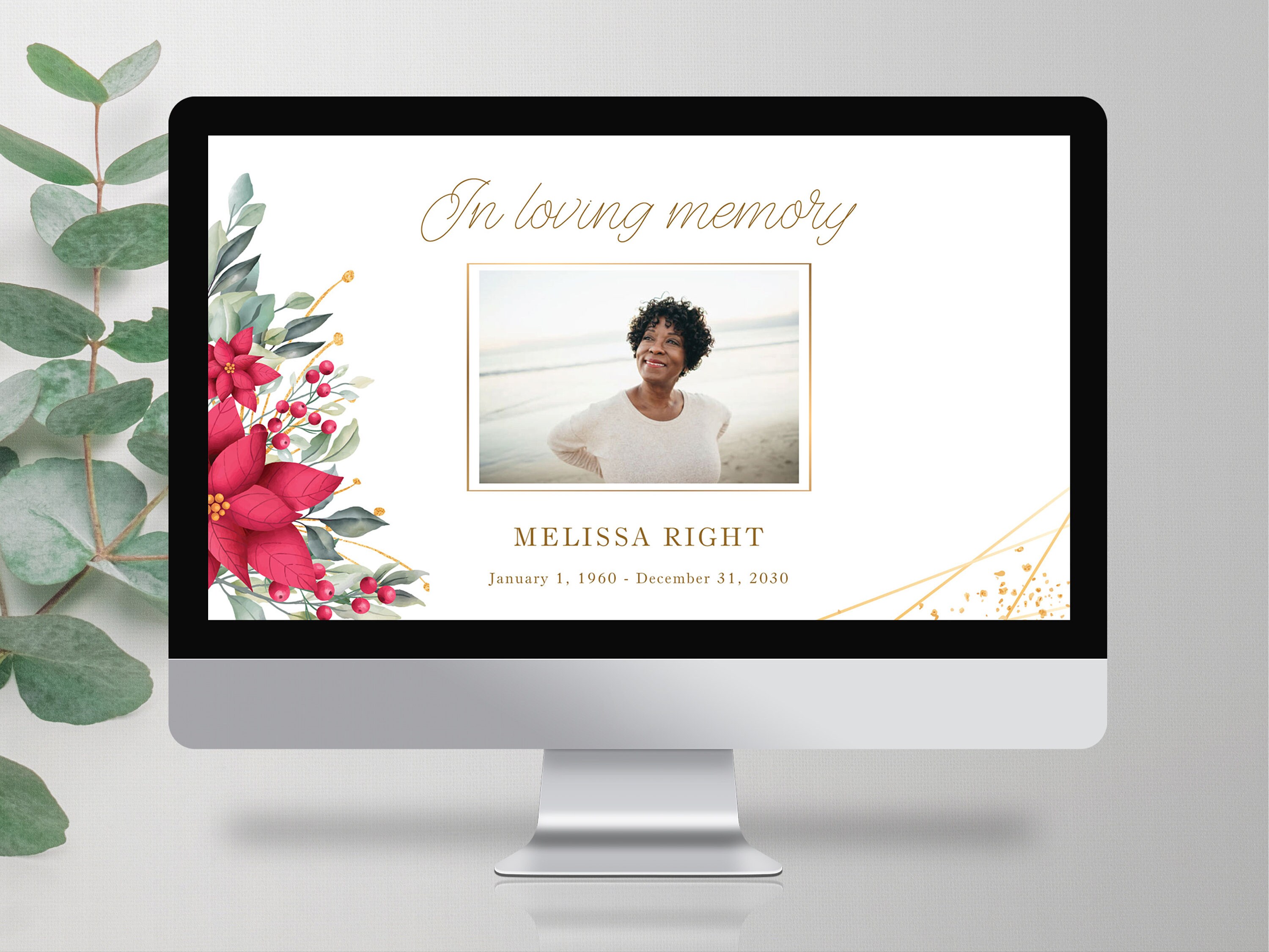 Poinsettia Virtual Funeral Background, ZOOM Template for Virtual ...