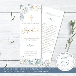 First Communion Girl Prayer Card Delicate Communion Bookmark - Etsy