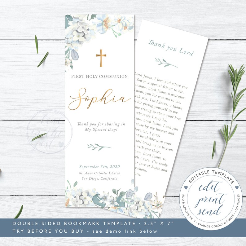 First Communion Girl Prayer Card Delicate Communion Bookmark - Etsy