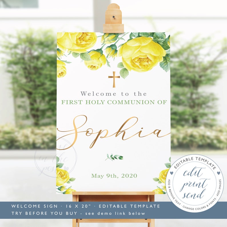 Yellow Roses Communion Welcome Sign First Communion Welcome - Etsy