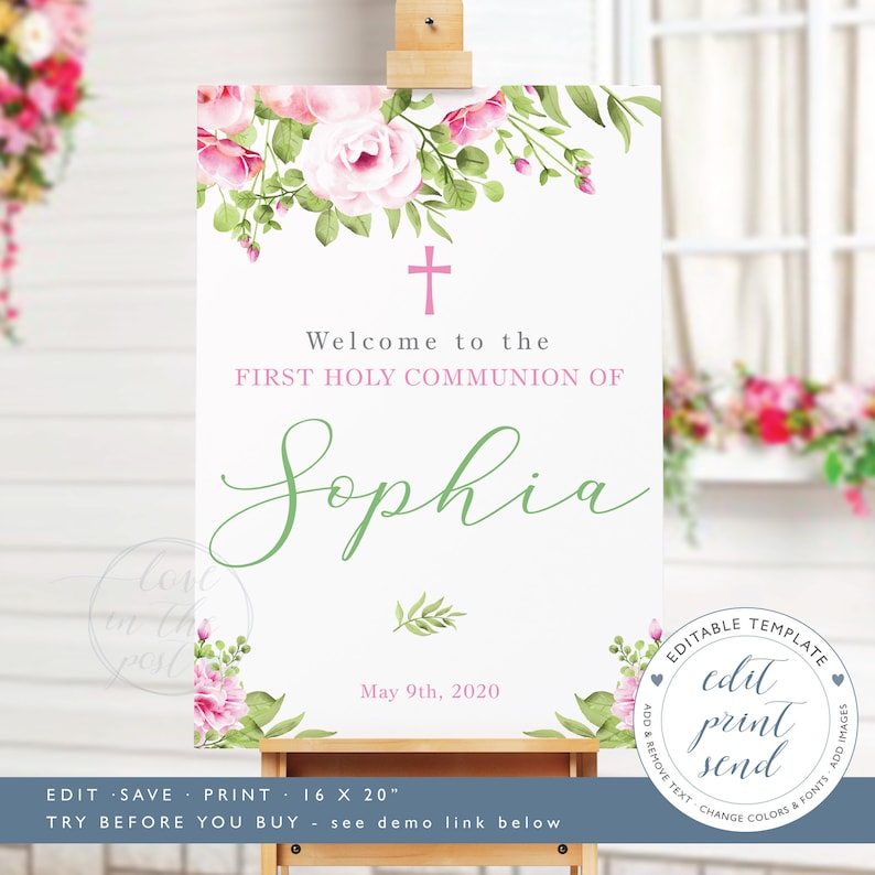 Communion Welcome Sign Template, First Holy Communion Welcome Poster ...
