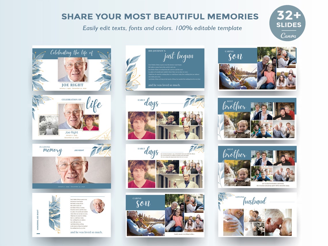 Funeral Photo Video Template for Man Memorial Service - Etsy