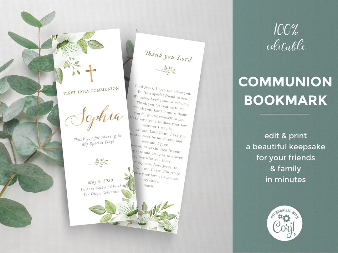 White Flowers First Communion Bookmark Communion Prayer Card - Etsy