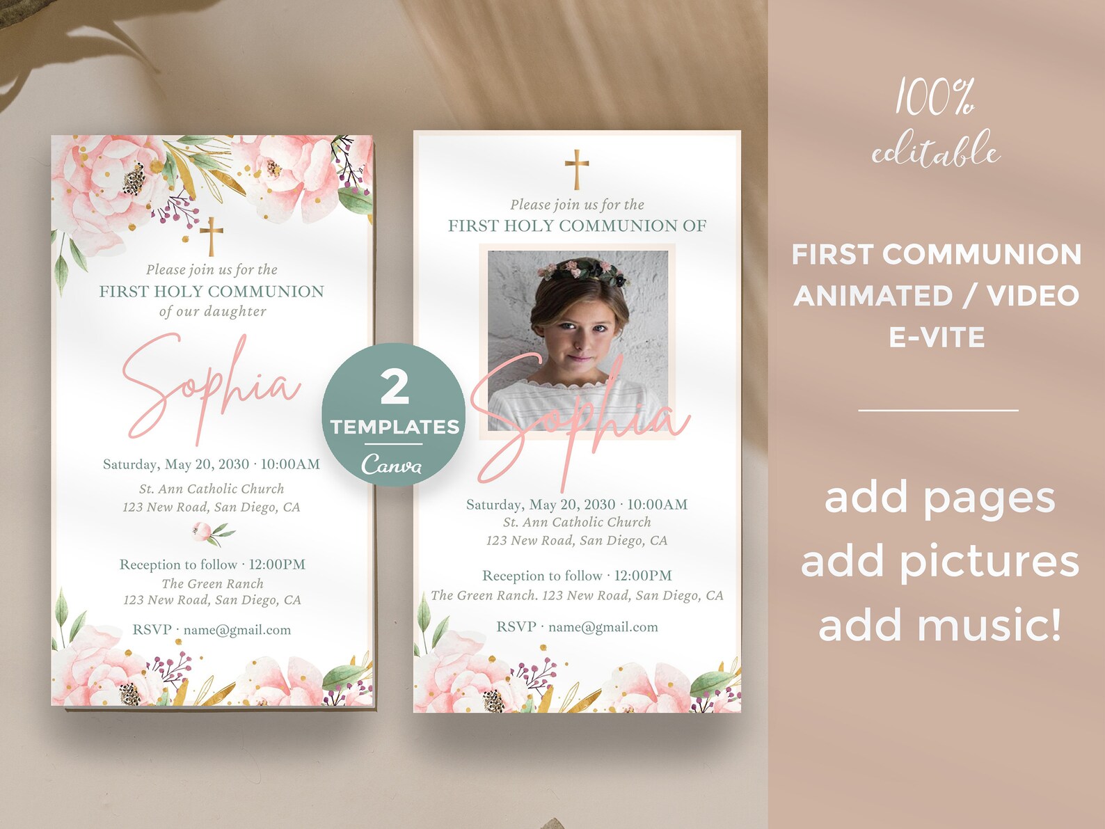 Digital First Communion Invitation Template, Comunion Video Invitation ...