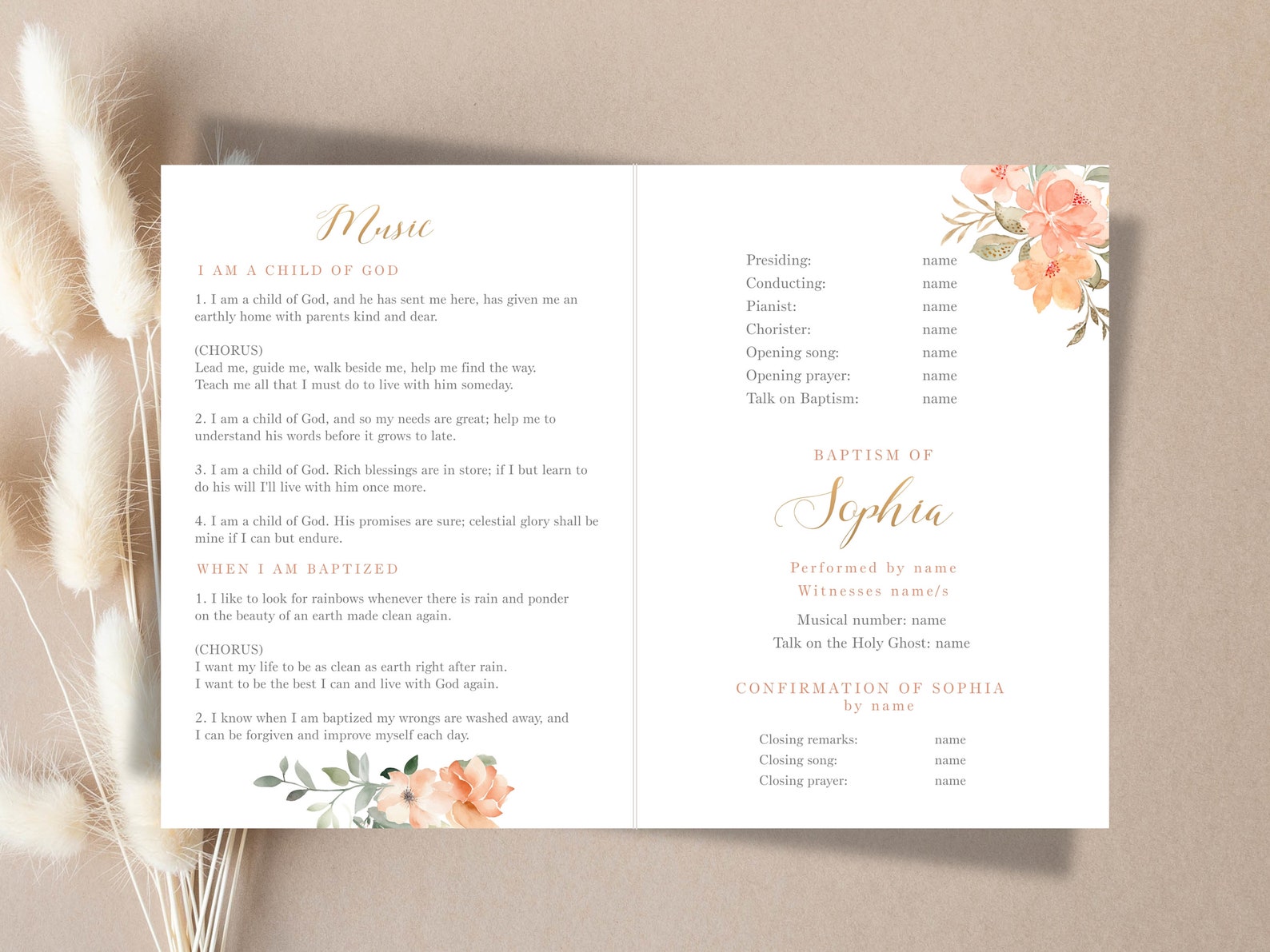 LDS Baptism Program for Girl, Jesus & Girl, LDS Baptism Printable ...