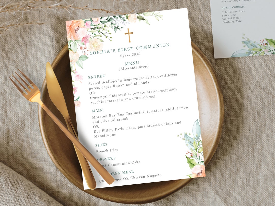 Menu Card Template for First Communion, Editable Table Decoration ...