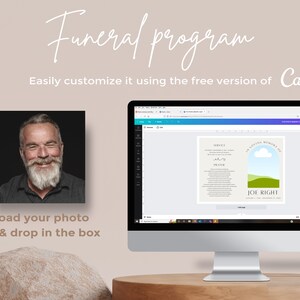 Modern Funeral Program Template, Elegant Editable Memorial Program ...