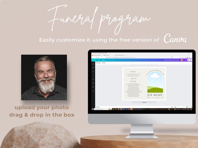 Modern Funeral Program Template, Elegant Editable Memorial Program ...