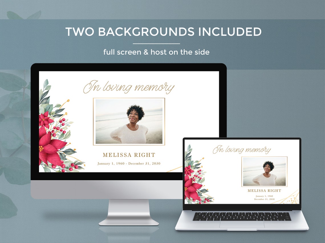 Poinsettia Virtual Funeral Background, ZOOM Template for Virtual ...