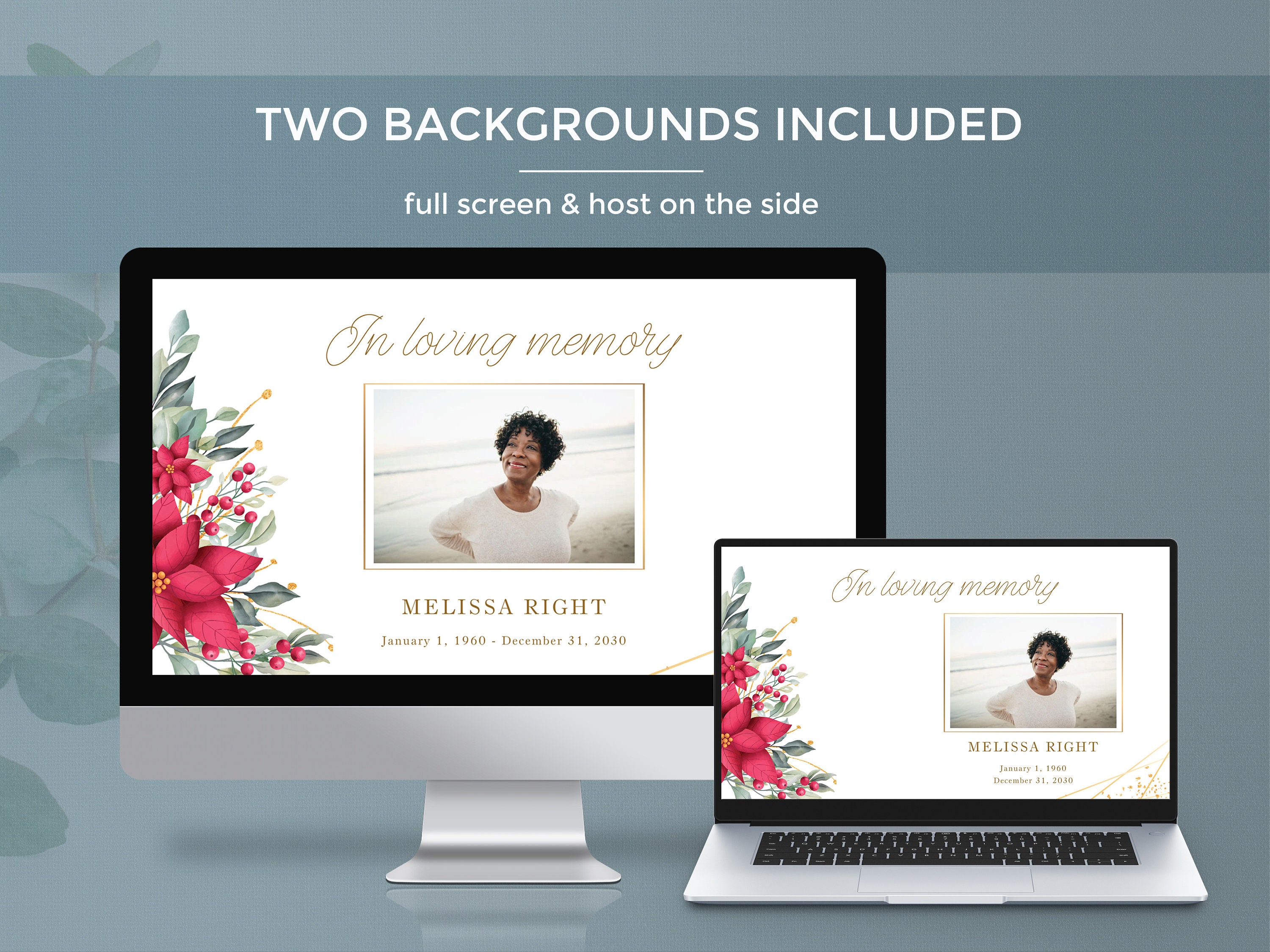 Poinsettia Virtual Funeral Background, ZOOM Template for Virtual ...