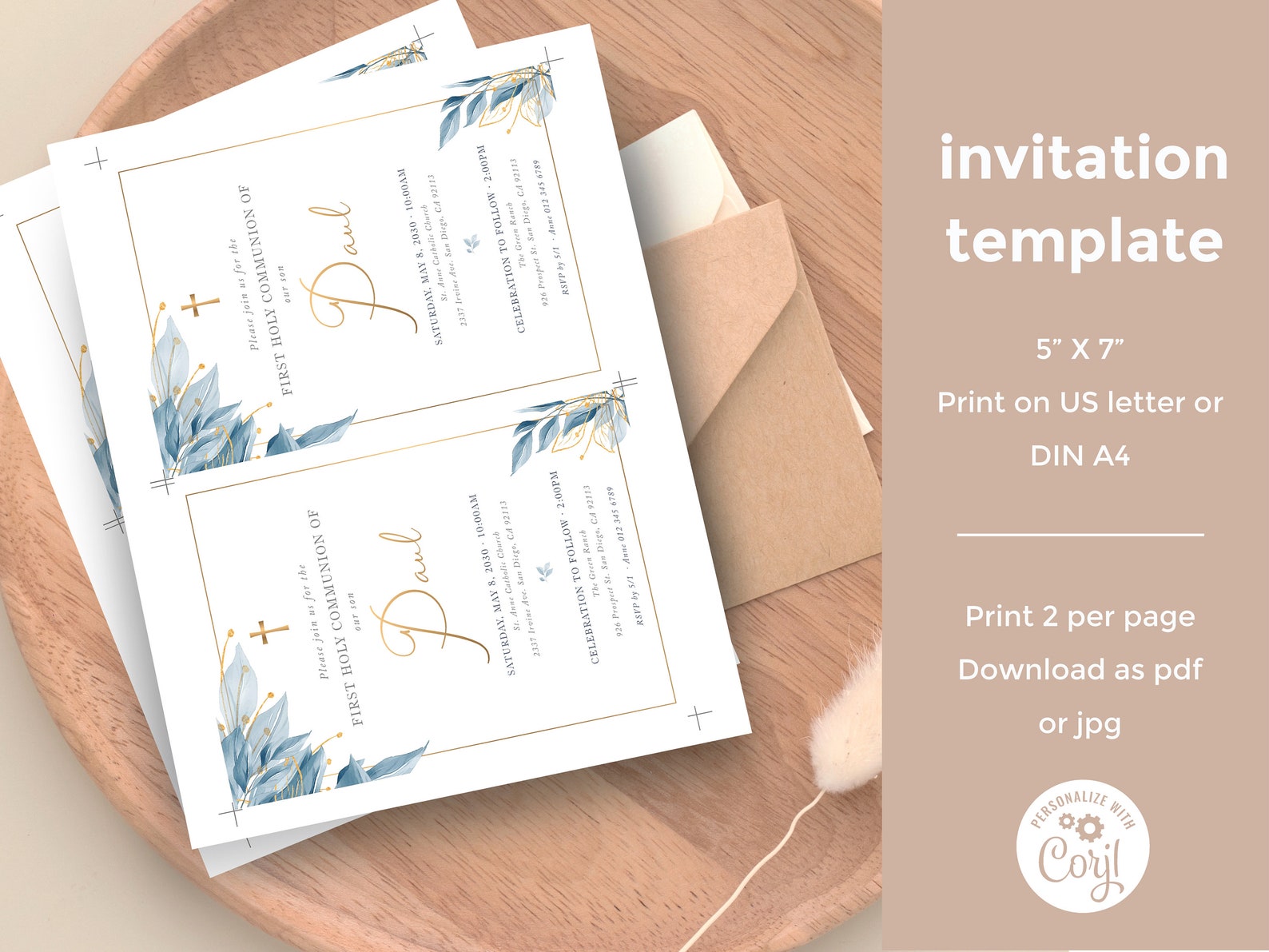 Boy First Communion Templates Set Holy Communion Invitation - Etsy