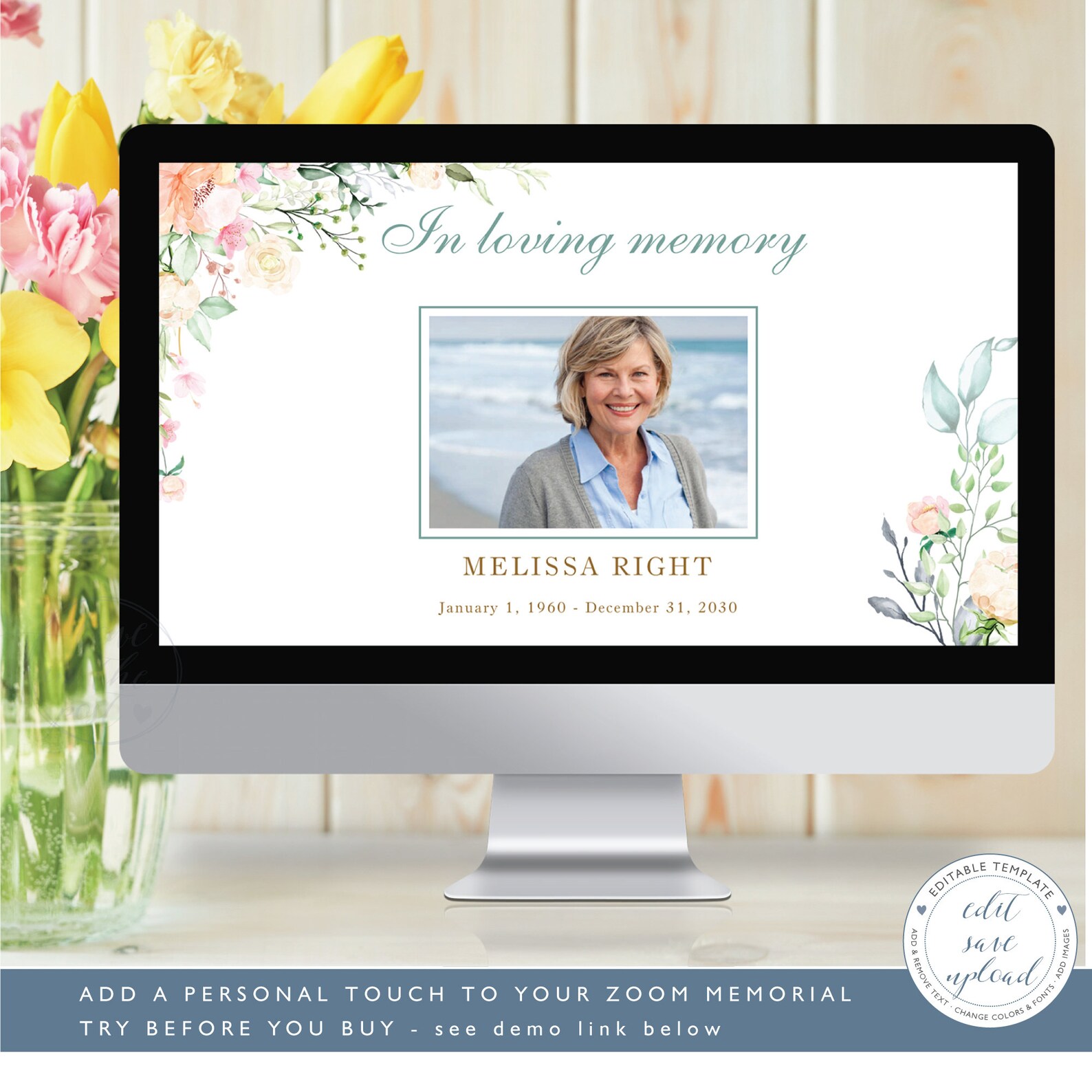 ZOOM Virtual Funeral Background Floral ZOOM Template for | Etsy