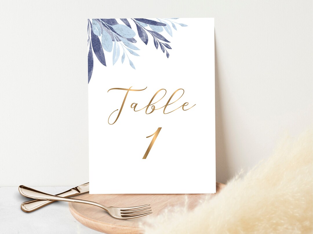 First Holy Communion Table Numbers Printable With Blue Leaves ...
