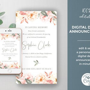 Digital Announcement of Death With Coralroses, Electronic Death Card ...