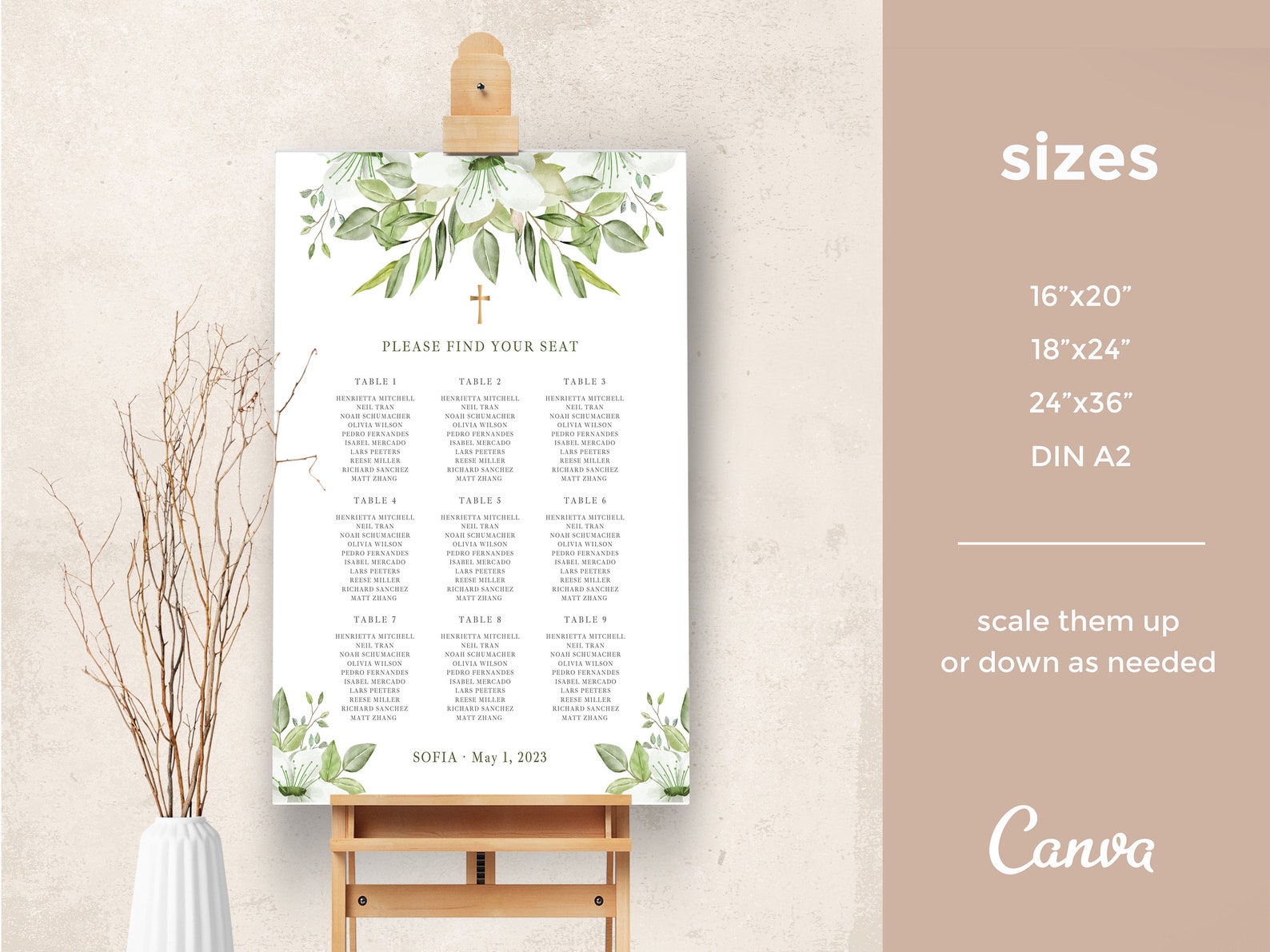 Olive First Holy Communion Seating Chart Template for Boy - Etsy