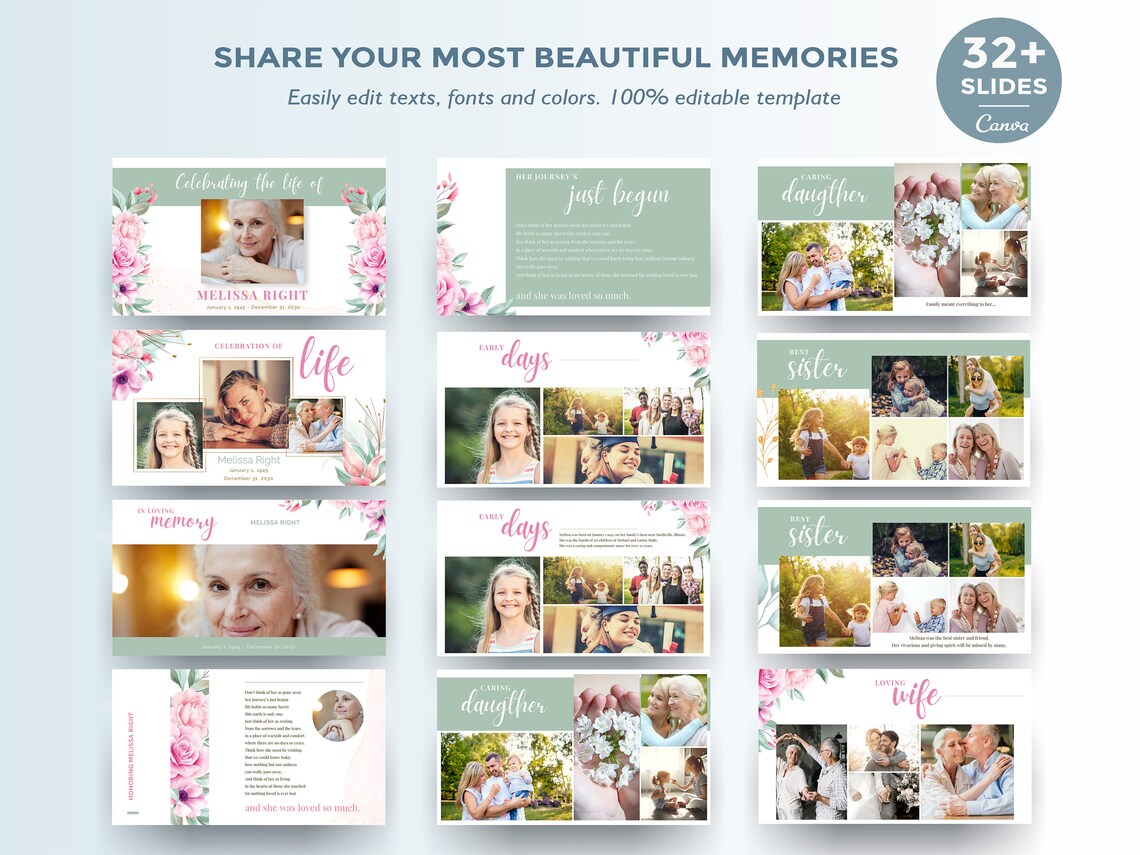 Funeral Slideshow Template With Music Femenine Memorial Video | Etsy