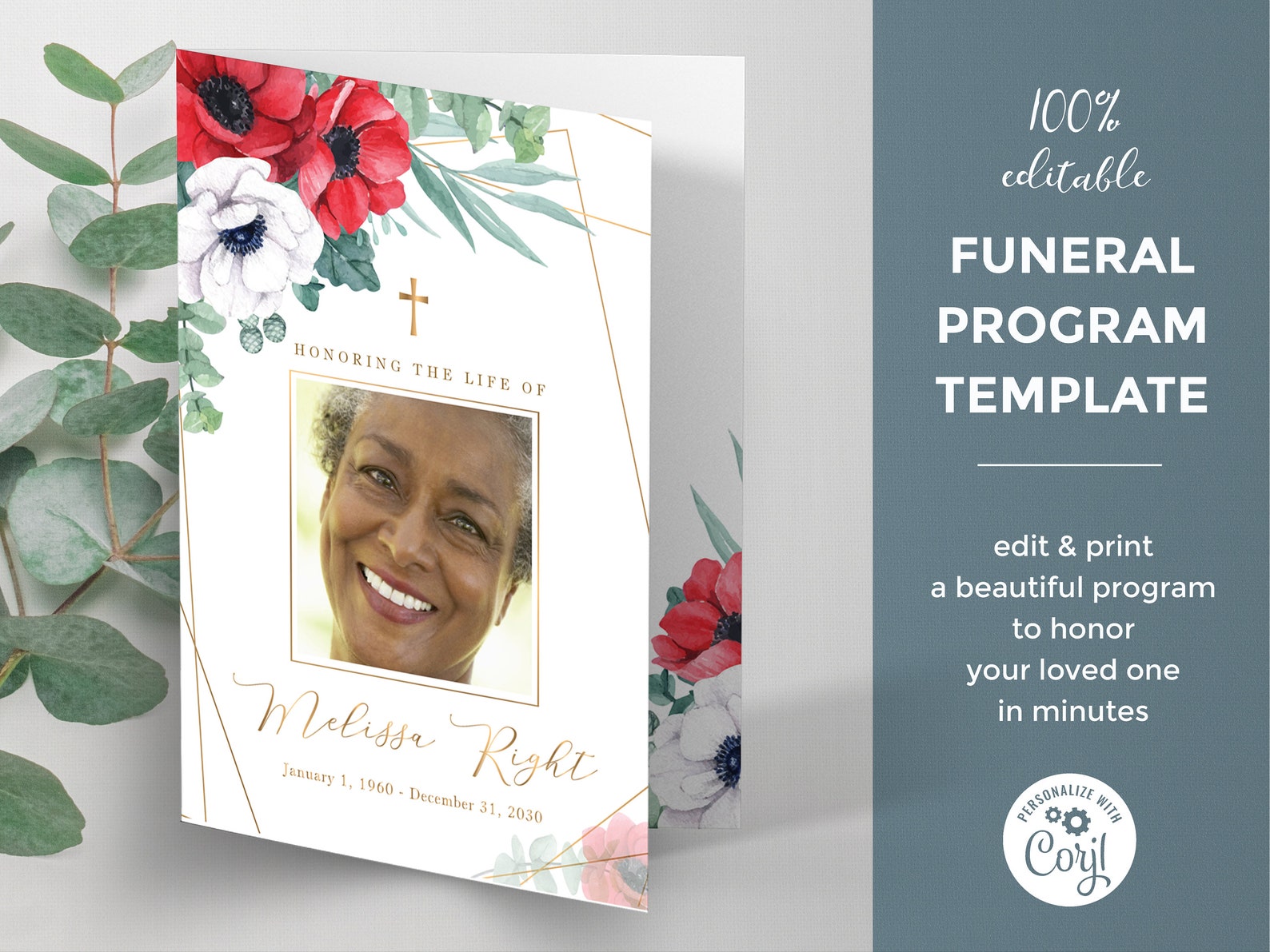 Poppies Funeral Program Template Celebration of Life Floral - Etsy