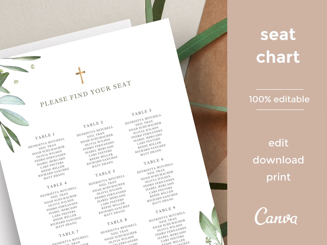 Olive First Holy Communion Seating Chart Template for Boy - Etsy