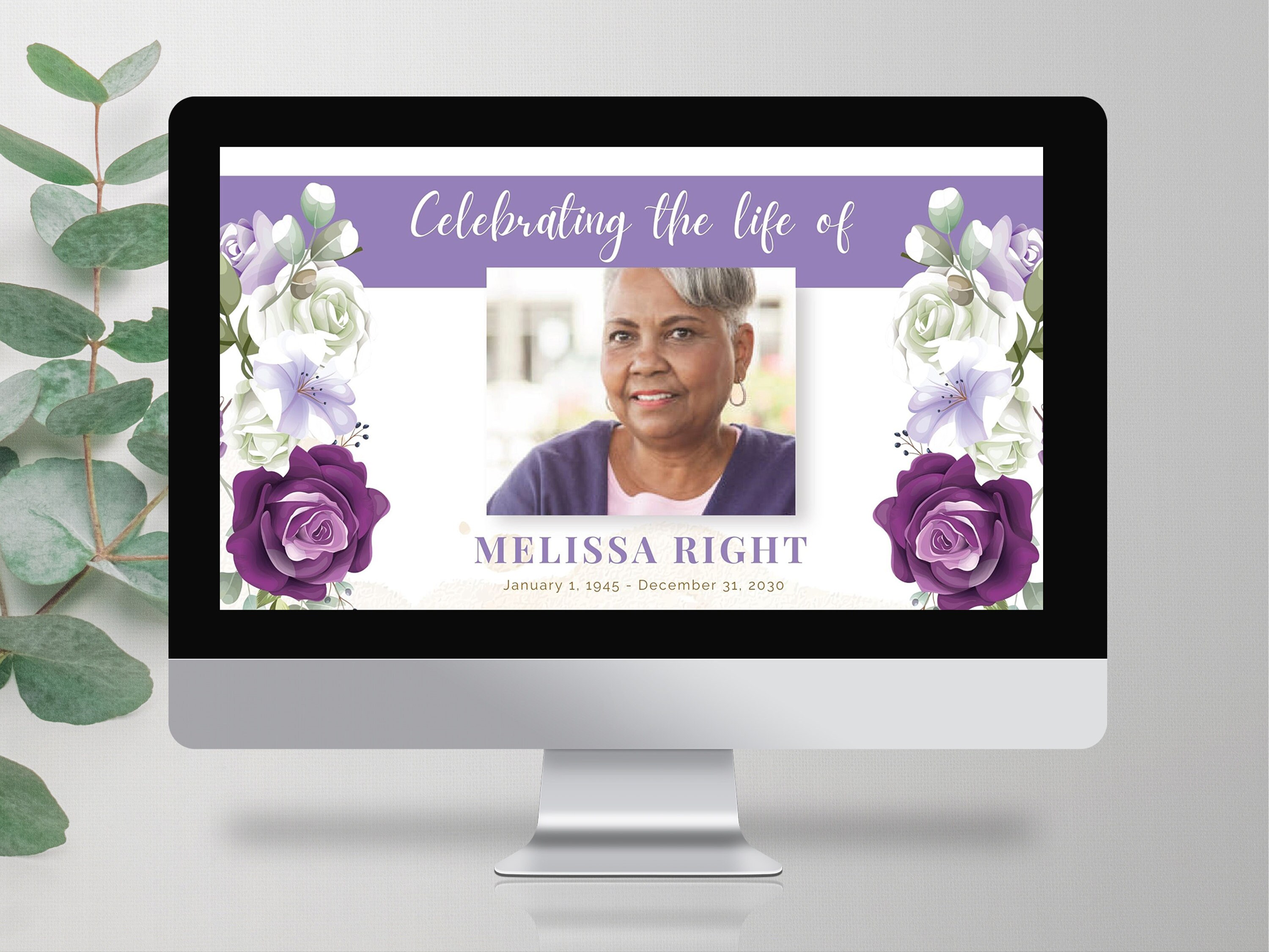 Digital Funeral Background With Purple Flowers, ZOOM Template for ...