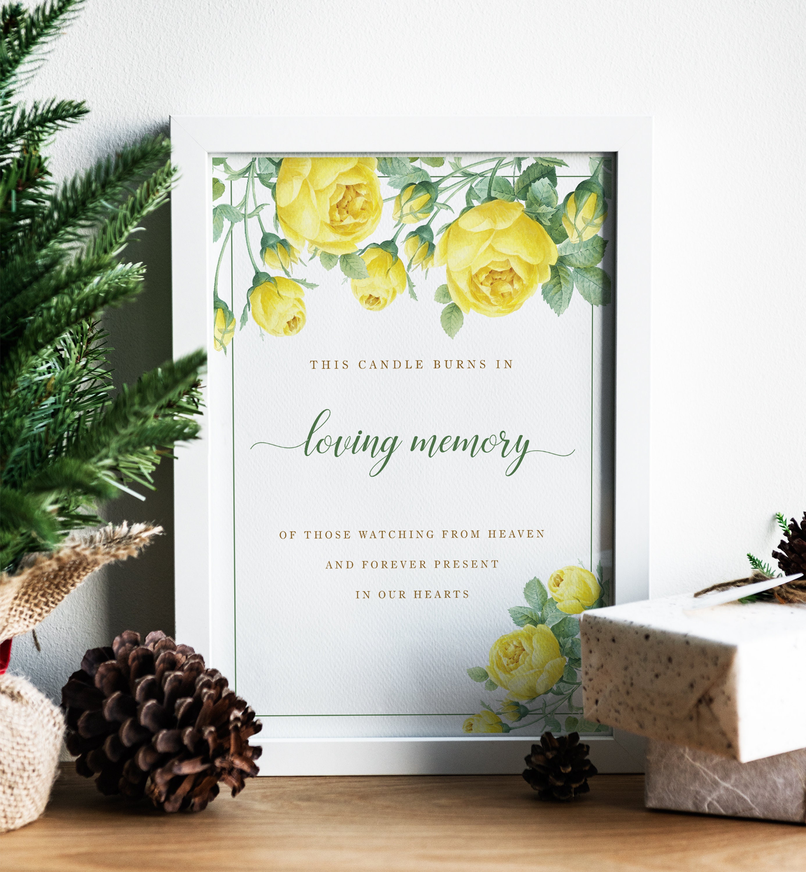 Yellow roses Memorial candle printable In loving memory | Etsy