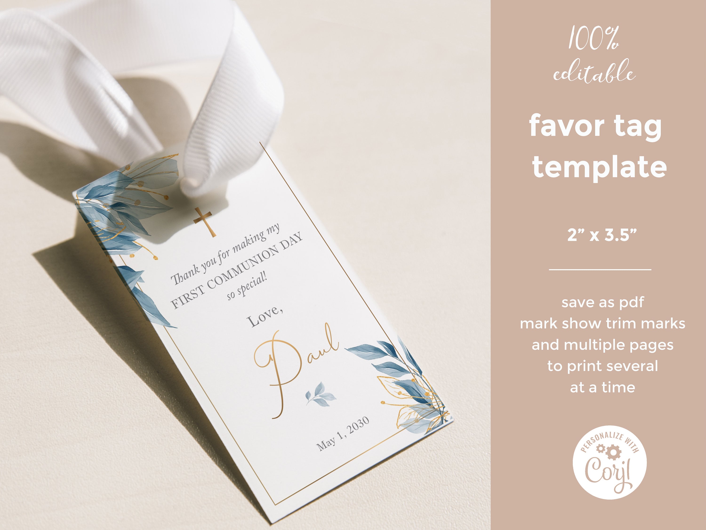 Editable First Communion Tag Template for Boy Favor Tag for | Etsy