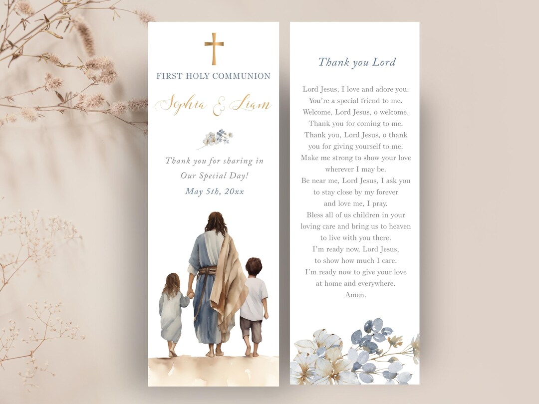 Jesus With Boy and Girl Bible Bookmark, First Communion EDITABLE Favor ...