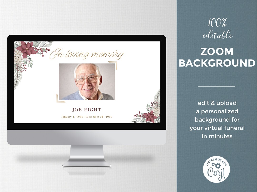 Christmas Floral Virtual Funeral Background, ZOOM Template for Virtual ...