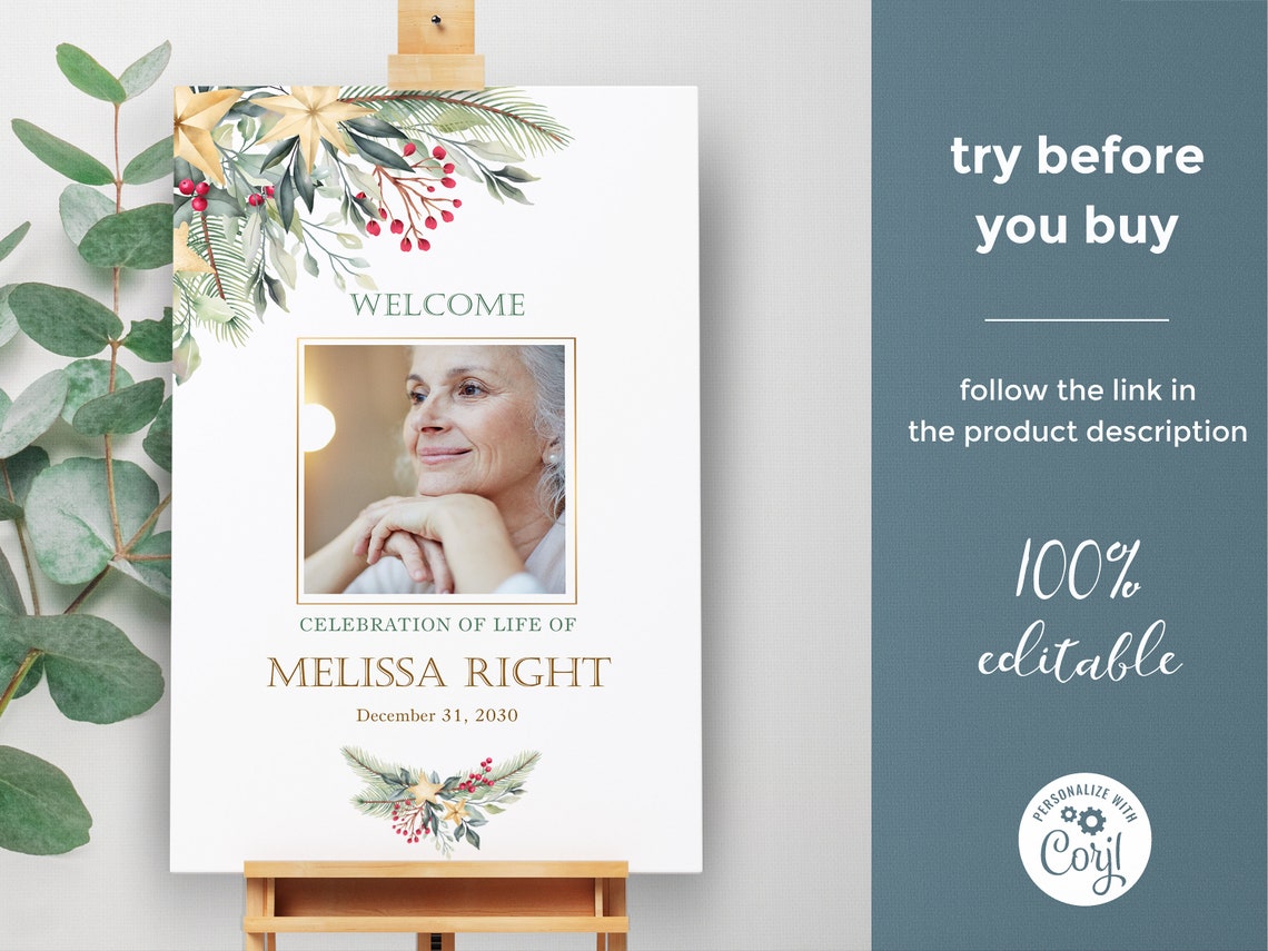 Christmas Celebration of Life Sign Printable Memorial Service | Etsy