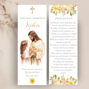 First Holy Communion Bookmark Template for Girl, Jesus and Girl, Party ...