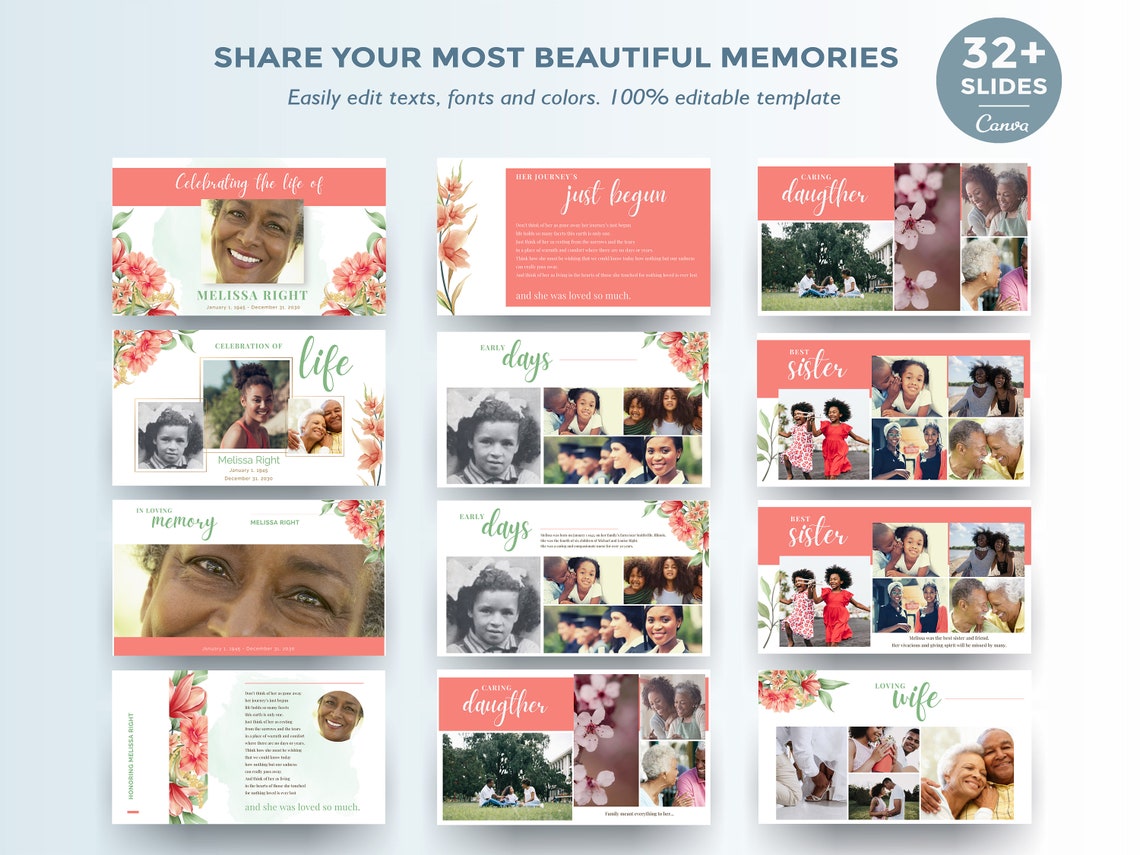 Funeral slideshow template with magnolias memorial video | Etsy