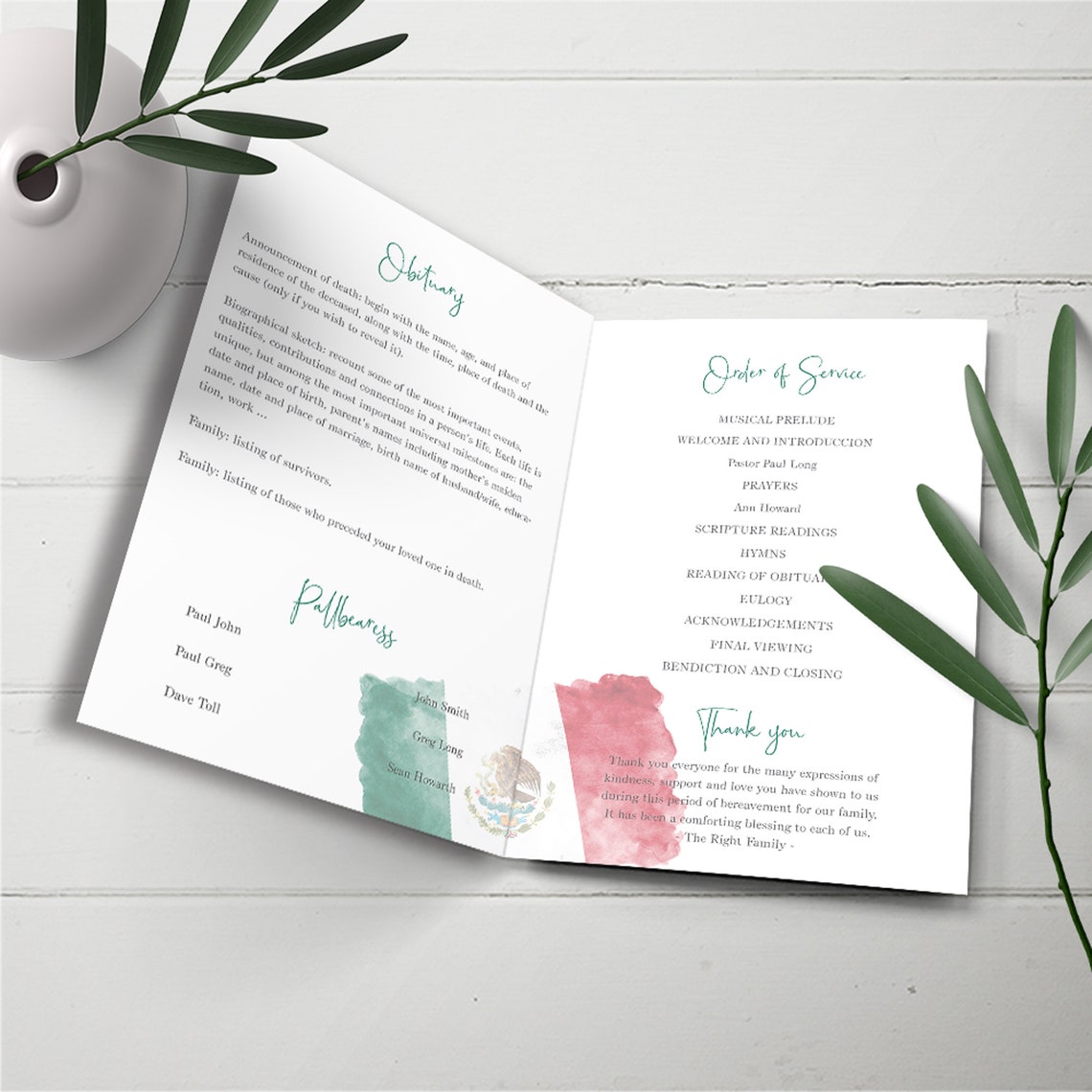 Mexican Flag Funeral Program Patriotic Memorial Program - Etsy