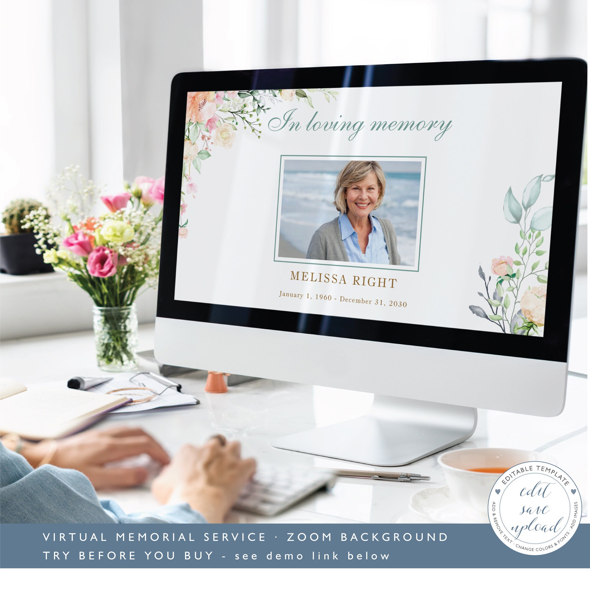 ZOOM Virtual Funeral Background Floral ZOOM Template for - Etsy