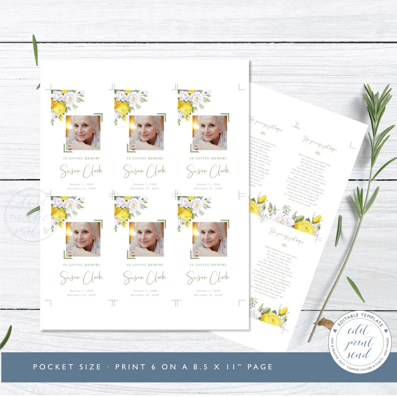 Yellow Roses Memorial Card for Remembrance Funeral Prayer - Etsy